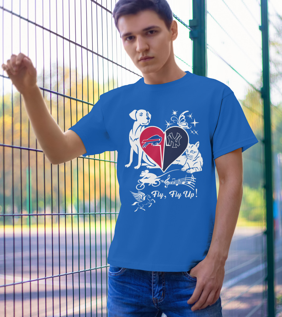 Buffalo Bills New York Yankees Heart Fly Fly Up Dog Cat Pegasus Butterfly T-Shirt