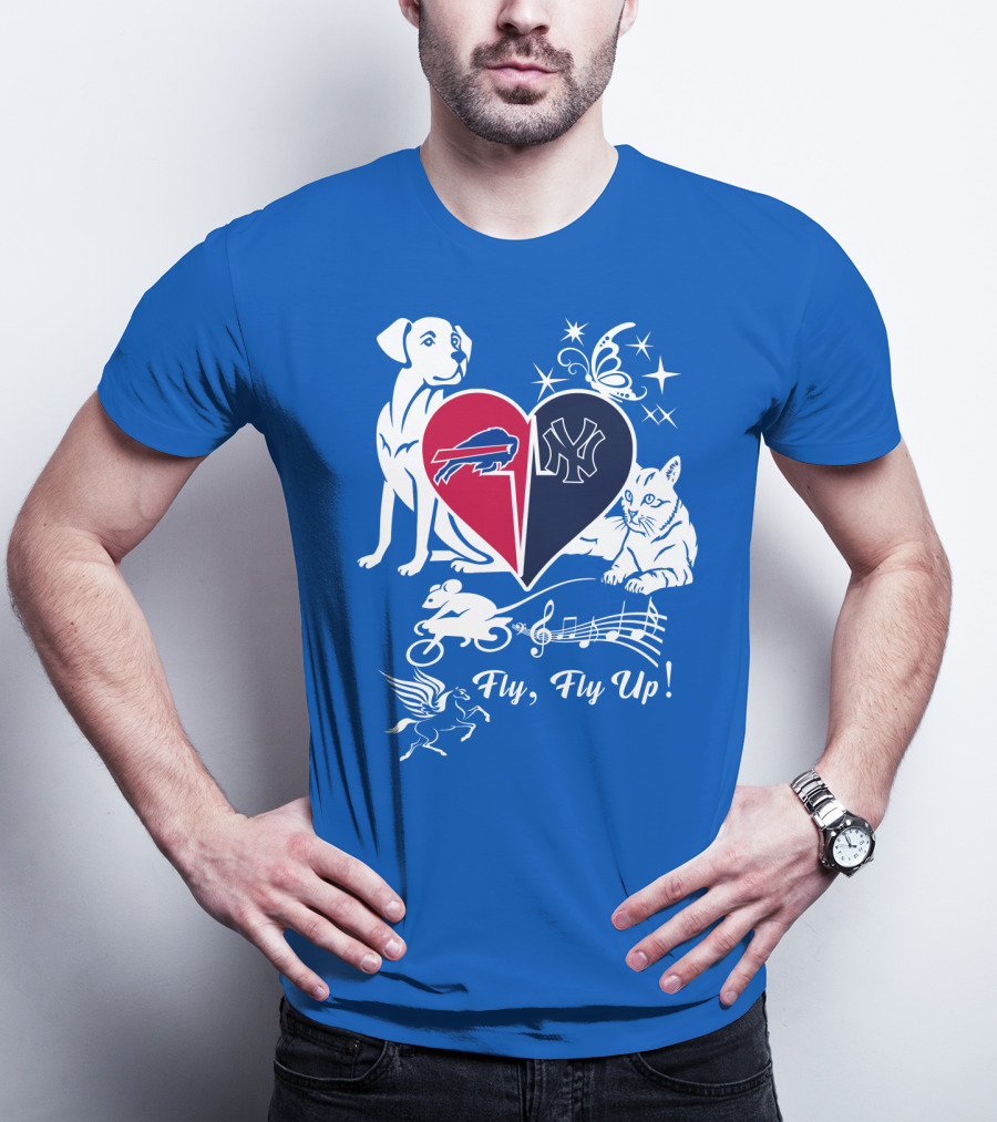 Buffalo Bills New York Yankees Heart Fly Fly Up Dog Cat Pegasus Butterfly T-Shirt