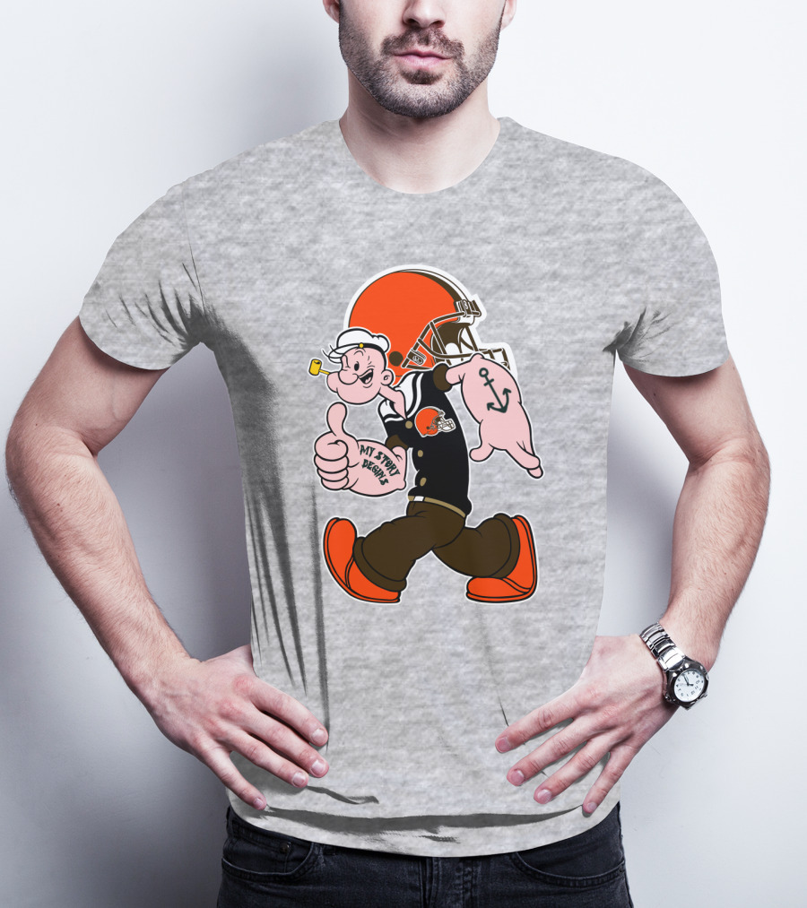Browns Popeye My Strength Begins Football Helmet Anchor Tattoo T-Shirt