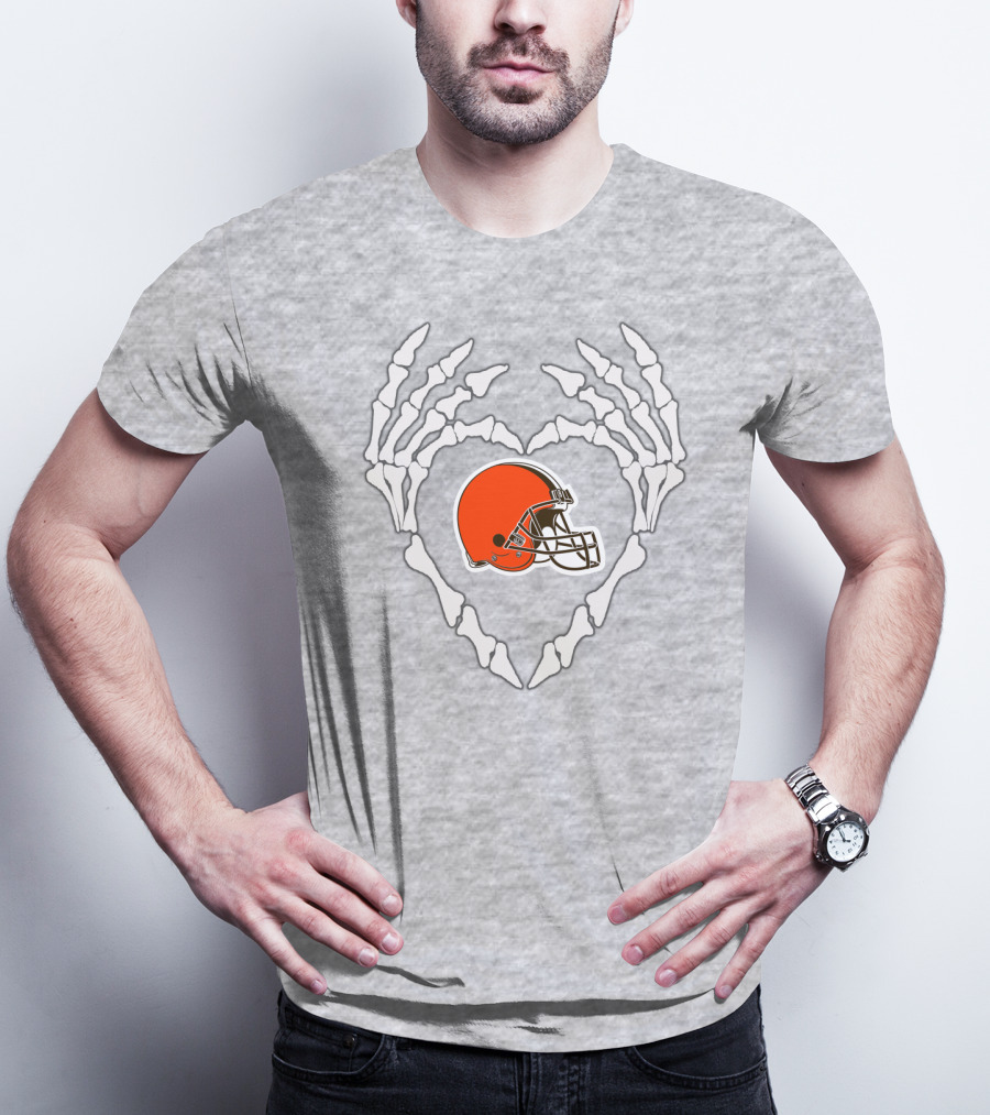 Cleveland Browns Helmet Skeleton Heart T-Shirt