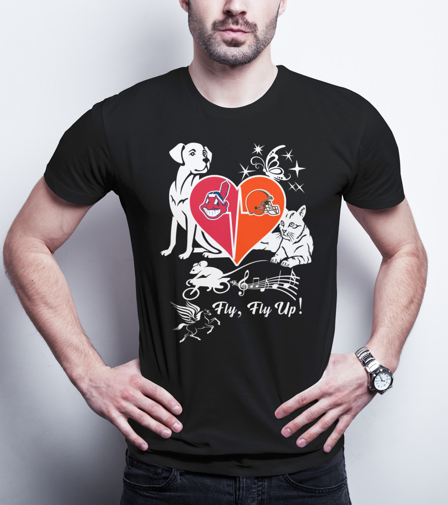 Fly Fly Up Browns Indians Dog Cat Heart Butterfly Music Notes T-Shirt