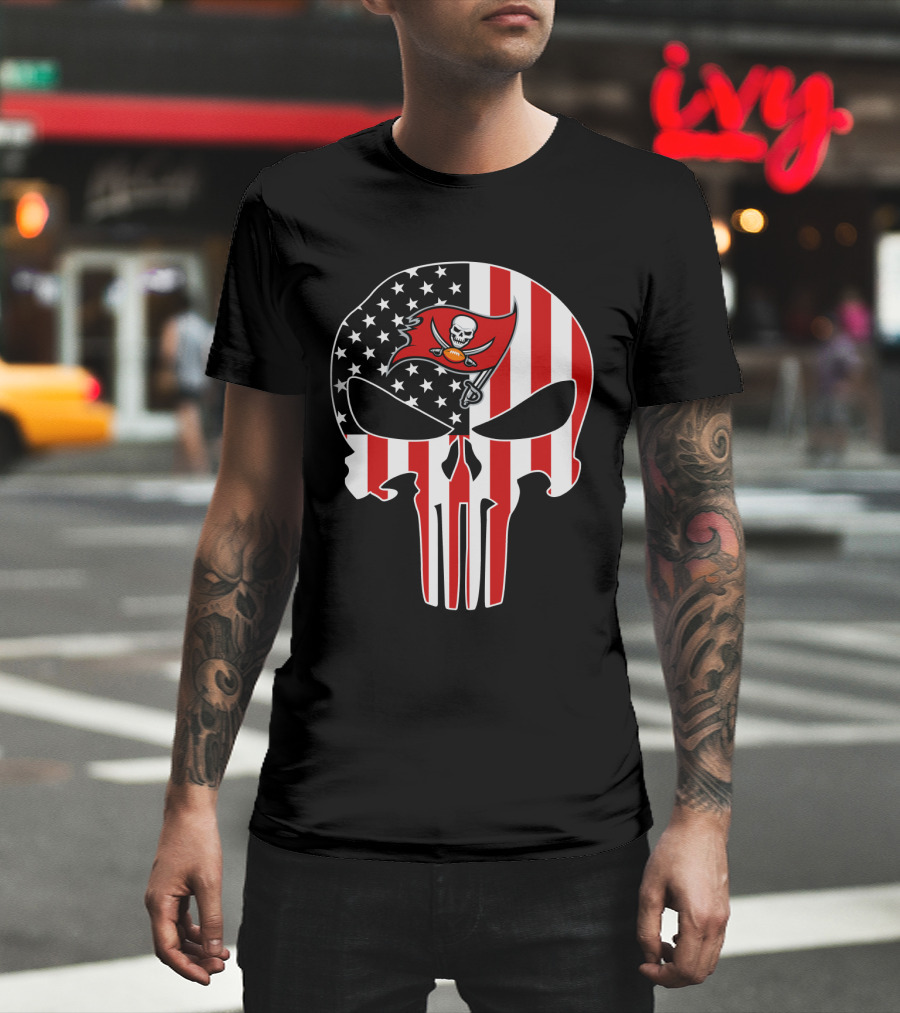 Buccaneers Punisher Skull American Flag T-Shirt