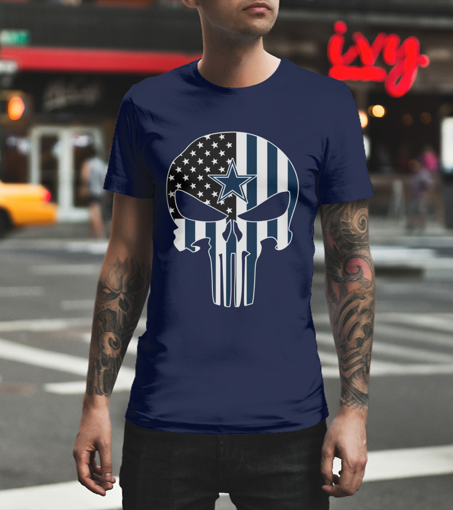 Cowboys Skull With Star And American Flag T-Shirt
