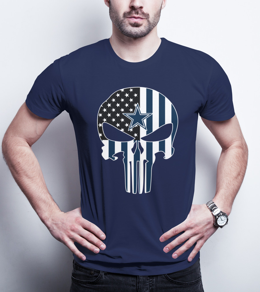 Cowboys Skull With Star And American Flag T-Shirt