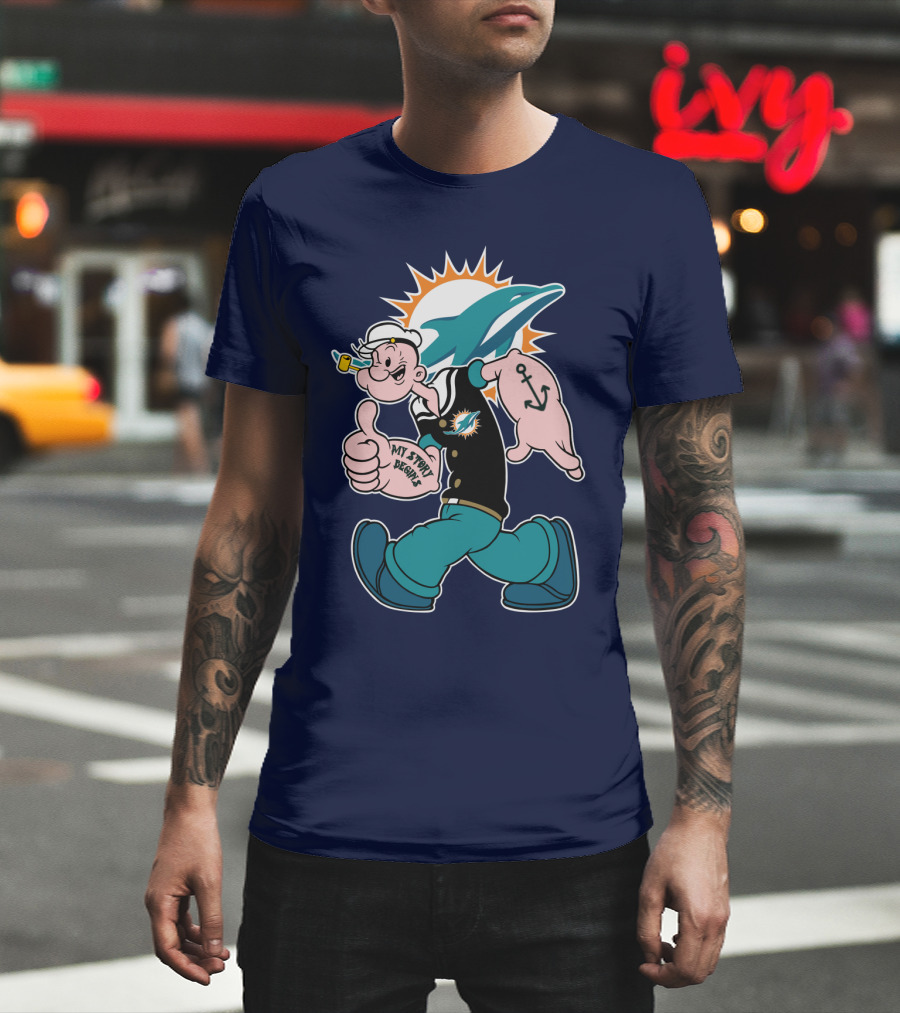 Miami Dolphins Popeye My Jerry Beat Navy Blue T-Shirt
