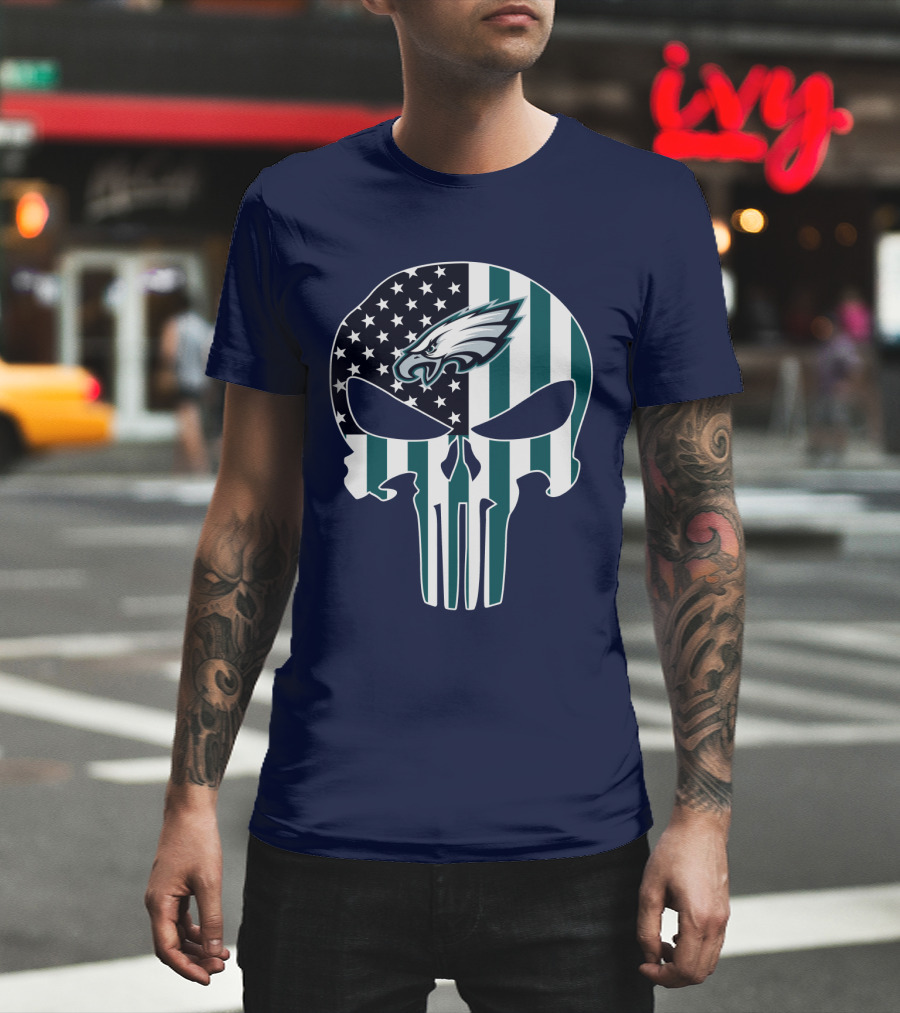 Philadelphia Eagles American Flag Punisher Skull T-Shirt
