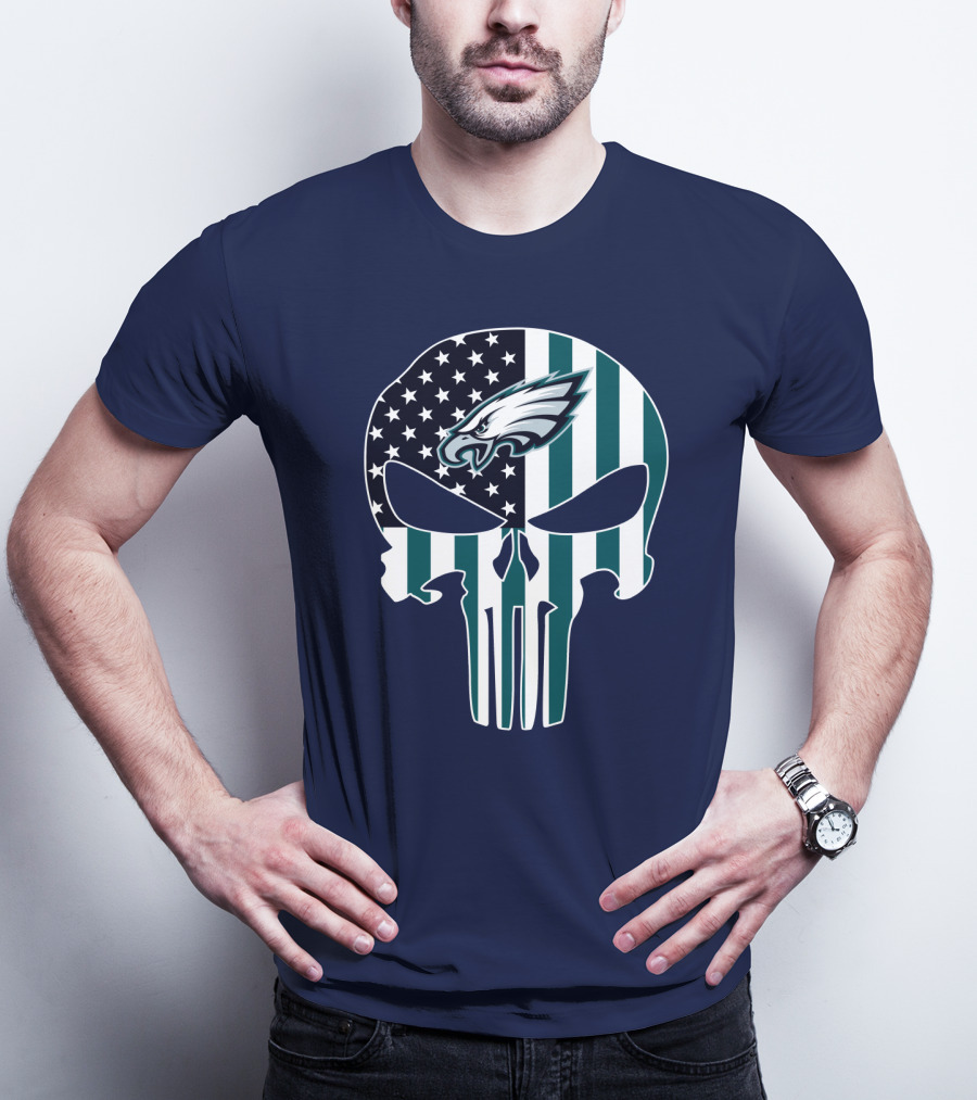 Philadelphia Eagles American Flag Punisher Skull T-Shirt