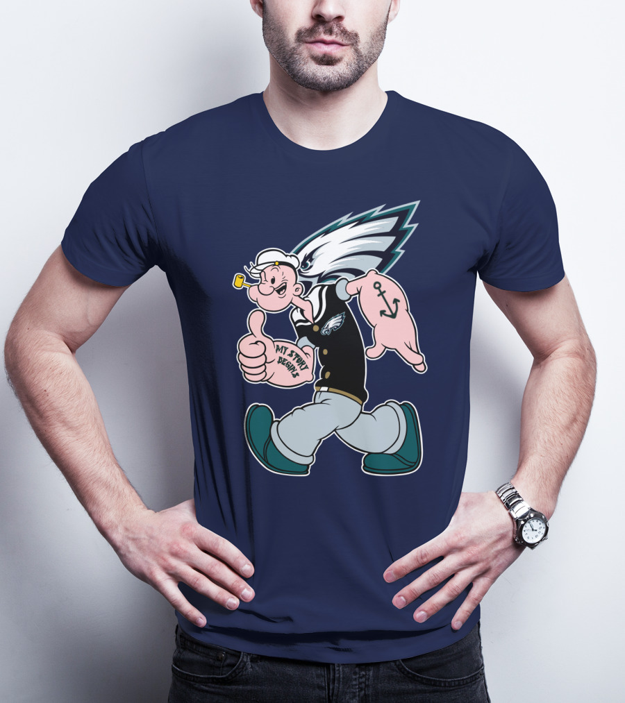 Popeye My Story Begins Philadelphia Eagles Anchor Navy Blue T-Shirt