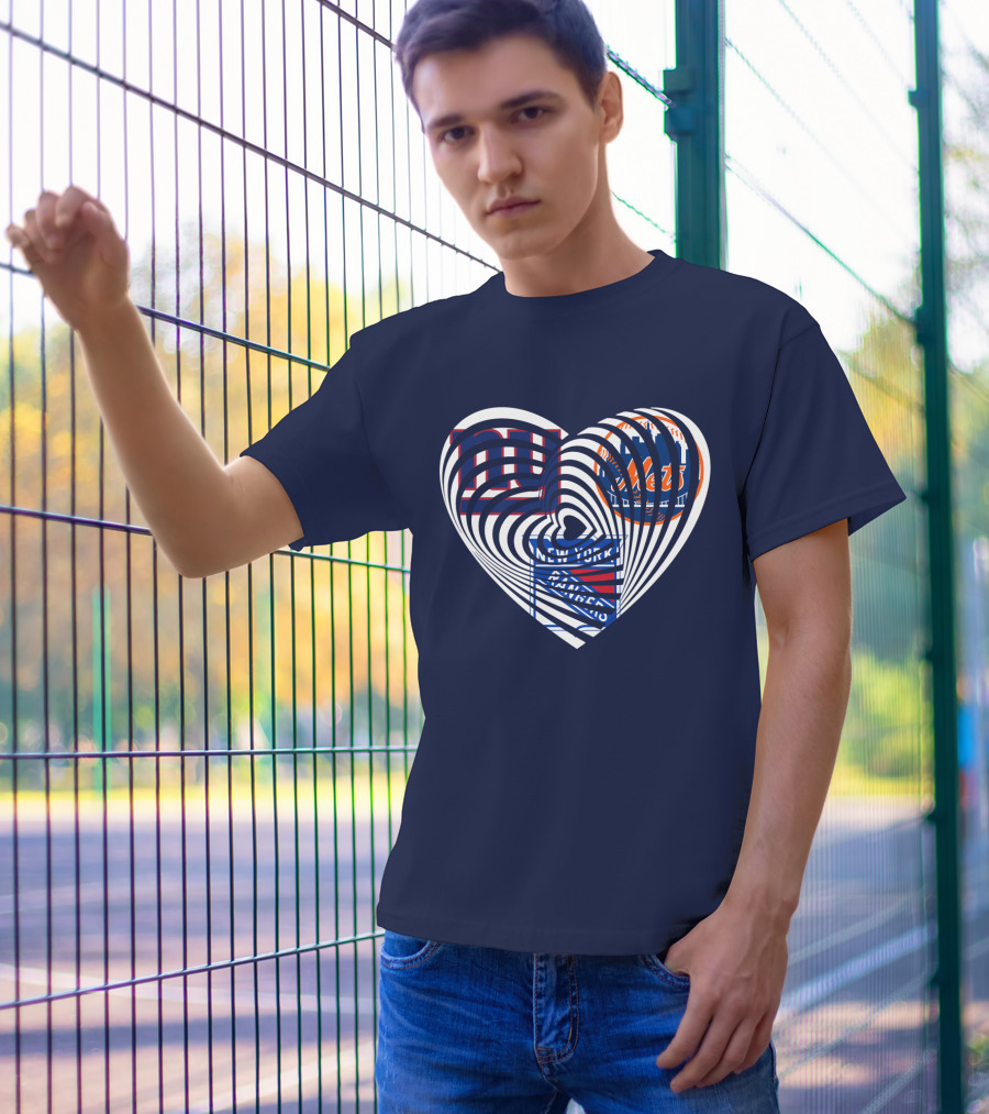 New York Giants Mets Rangers Heart T-Shirt