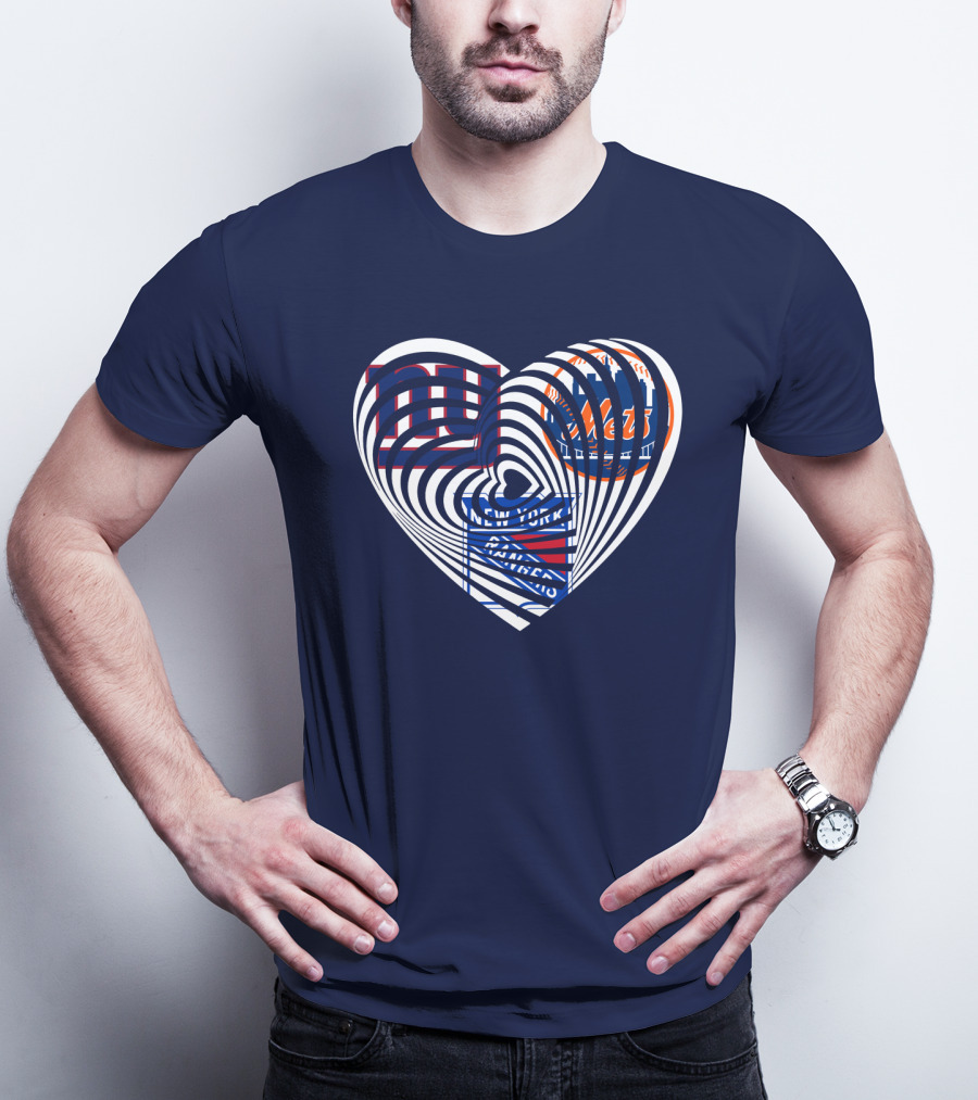 New York Giants Mets Rangers Heart T-Shirt