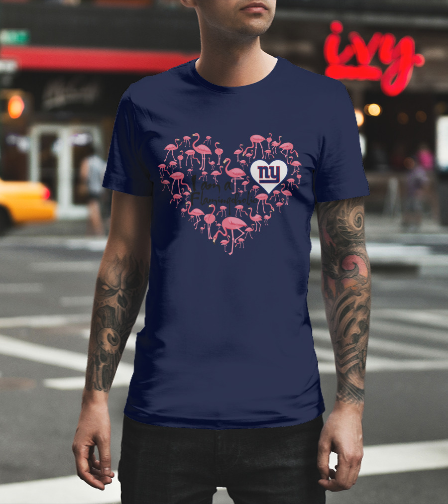 I Am A Flamingoholic Ny Giants Heart Flamingo Collection T-Shirt