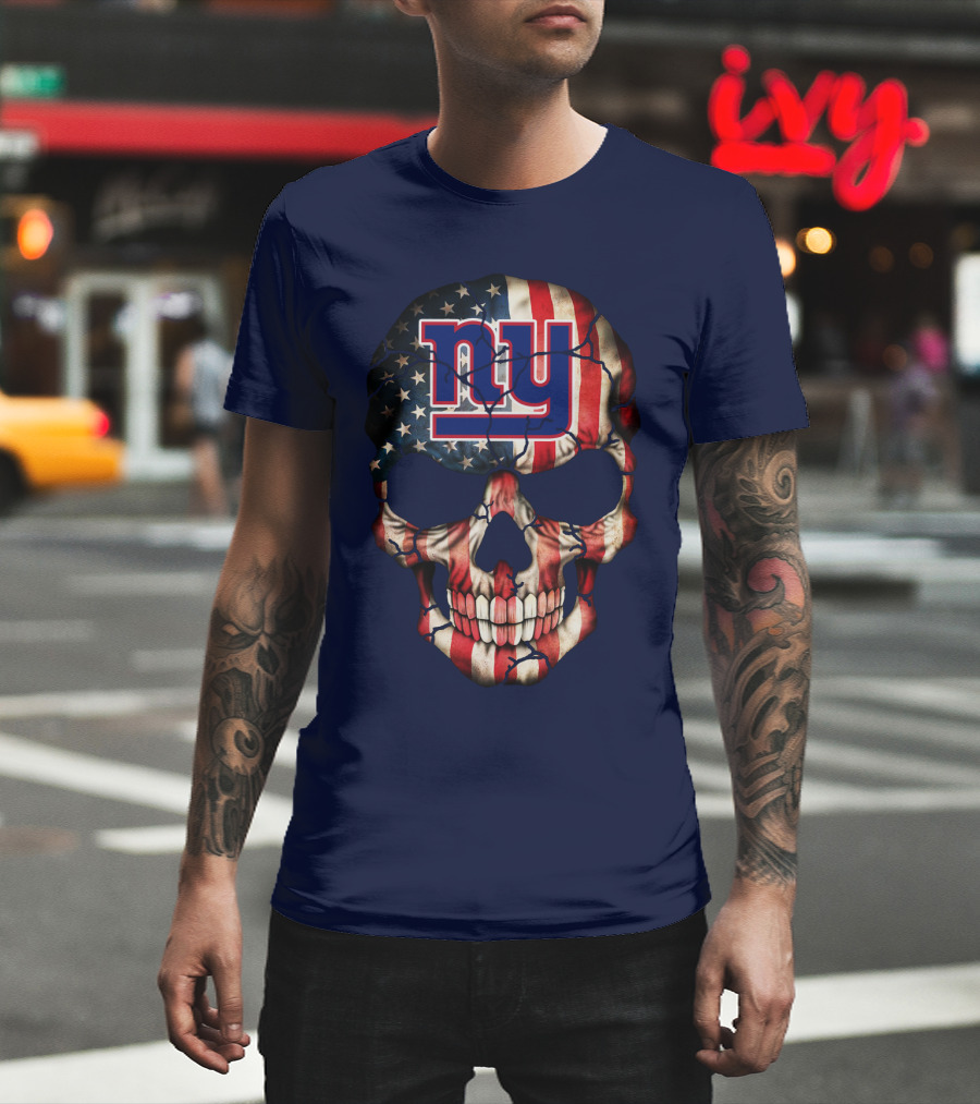Ny Giants American Flag Skull T-Shirt