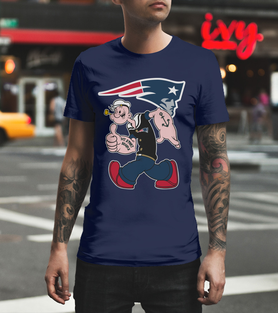 New England Patriots Popeye My Forty Defense Anchor Navy T-Shirt