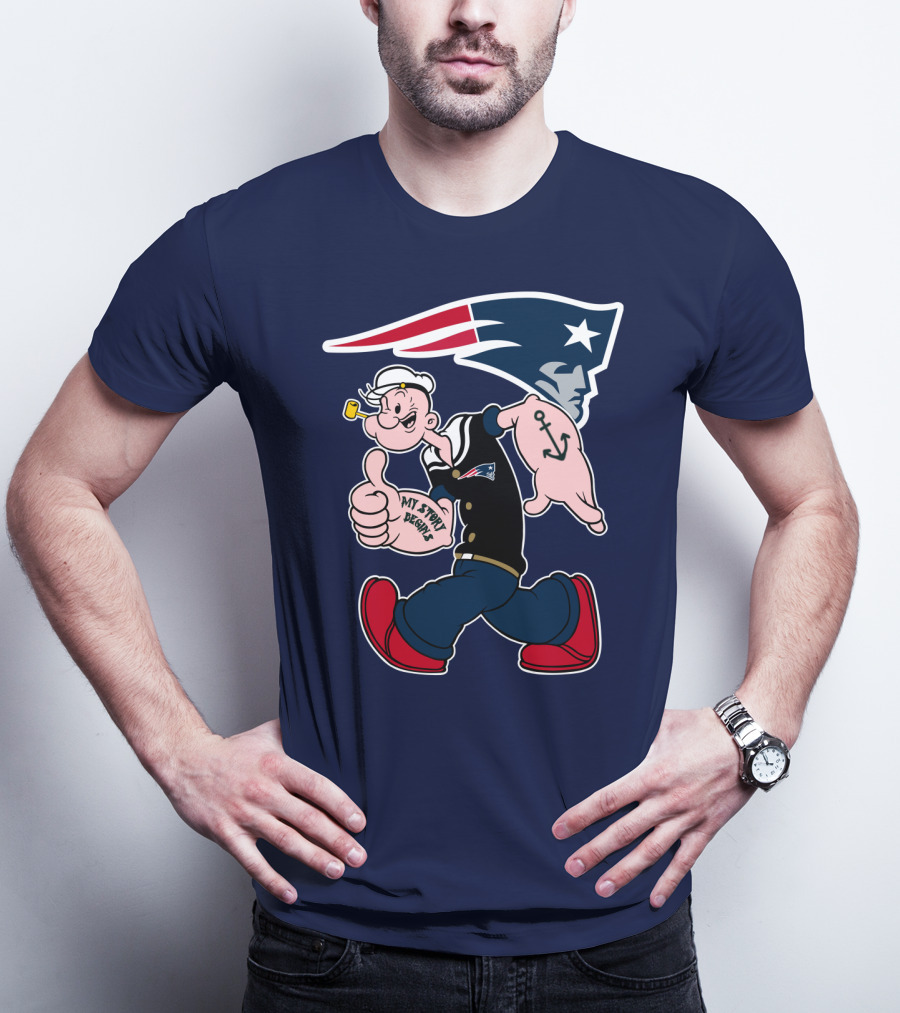 New England Patriots Popeye My Forty Defense Anchor Navy T-Shirt