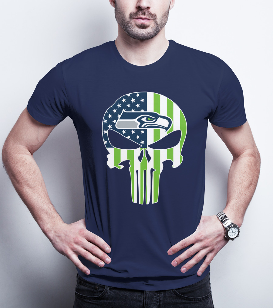 Seahawks American Flag Punisher Skull T-Shirt