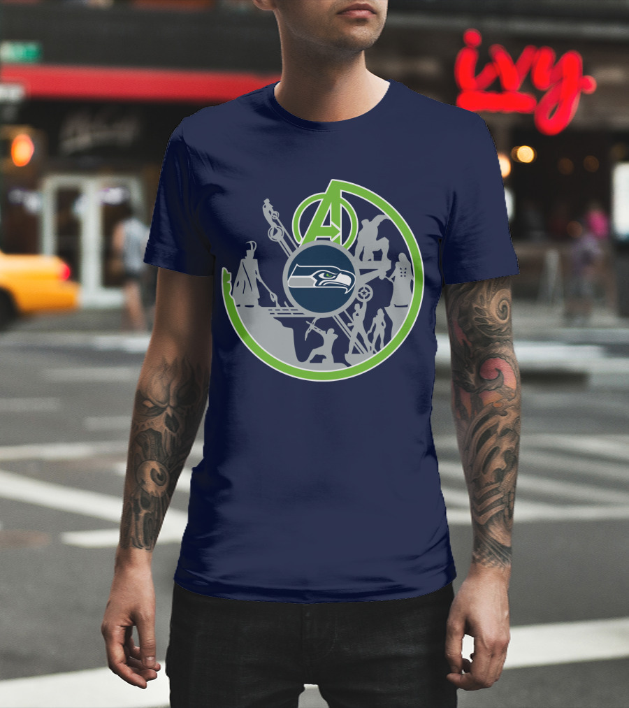 Seahawks Avengers Crossover Logo Silhouettes T-Shirt