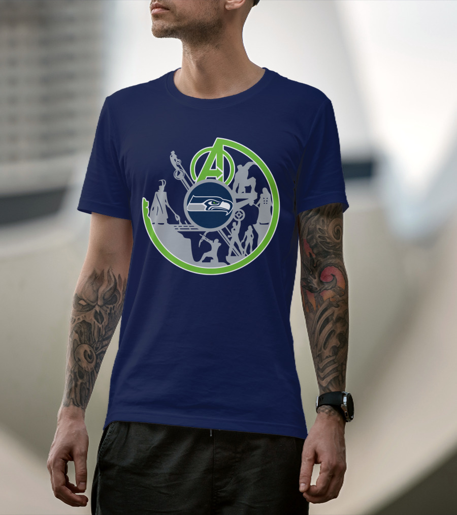 Seahawks Avengers Crossover Logo Silhouettes T-Shirt