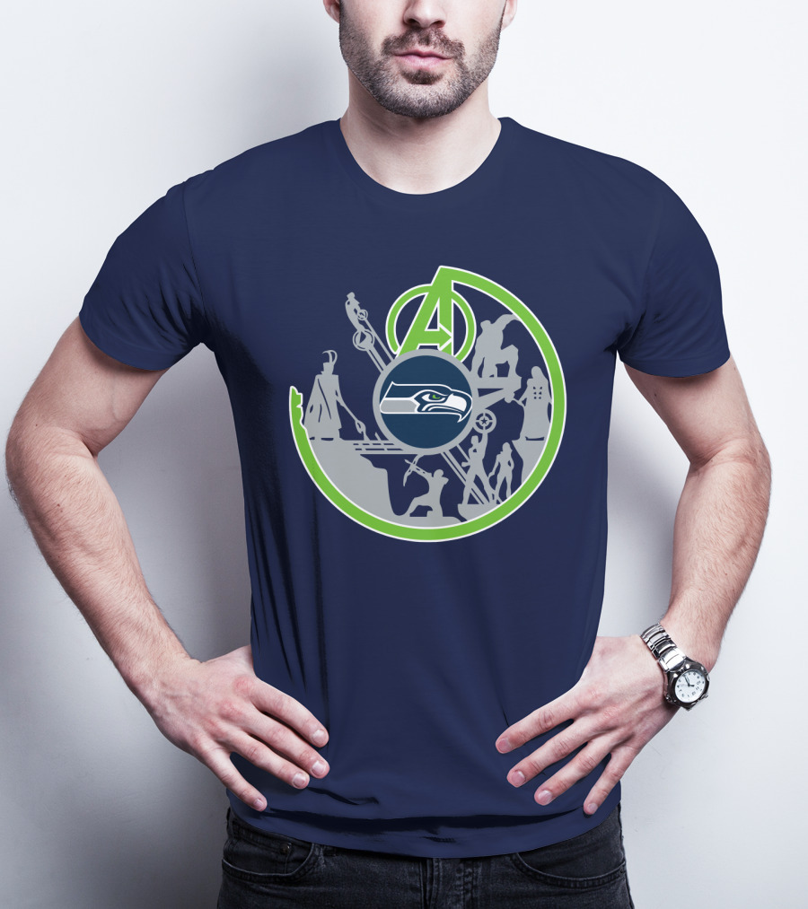 Seahawks Avengers Crossover Logo Silhouettes T-Shirt