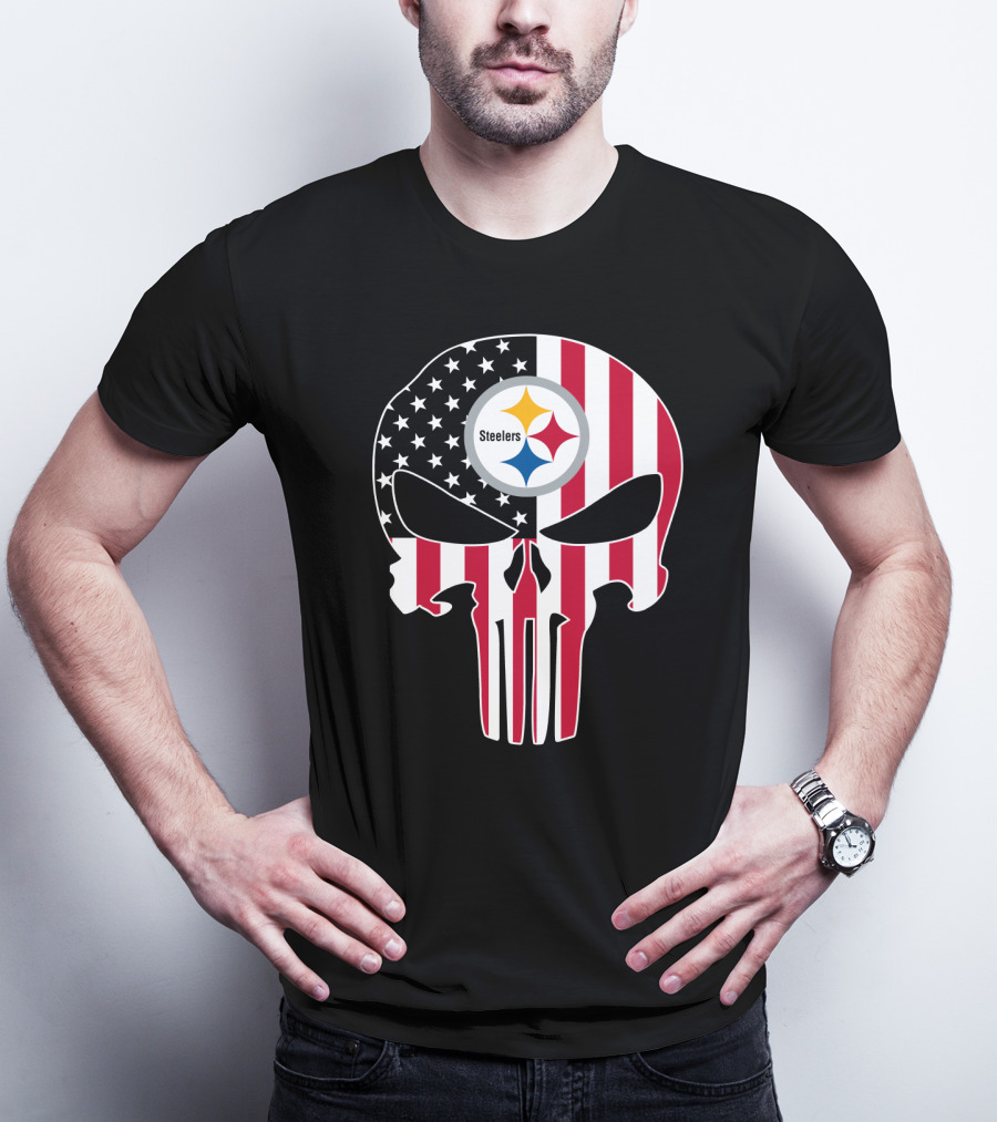 Steelers Skull American Flag T-Shirt