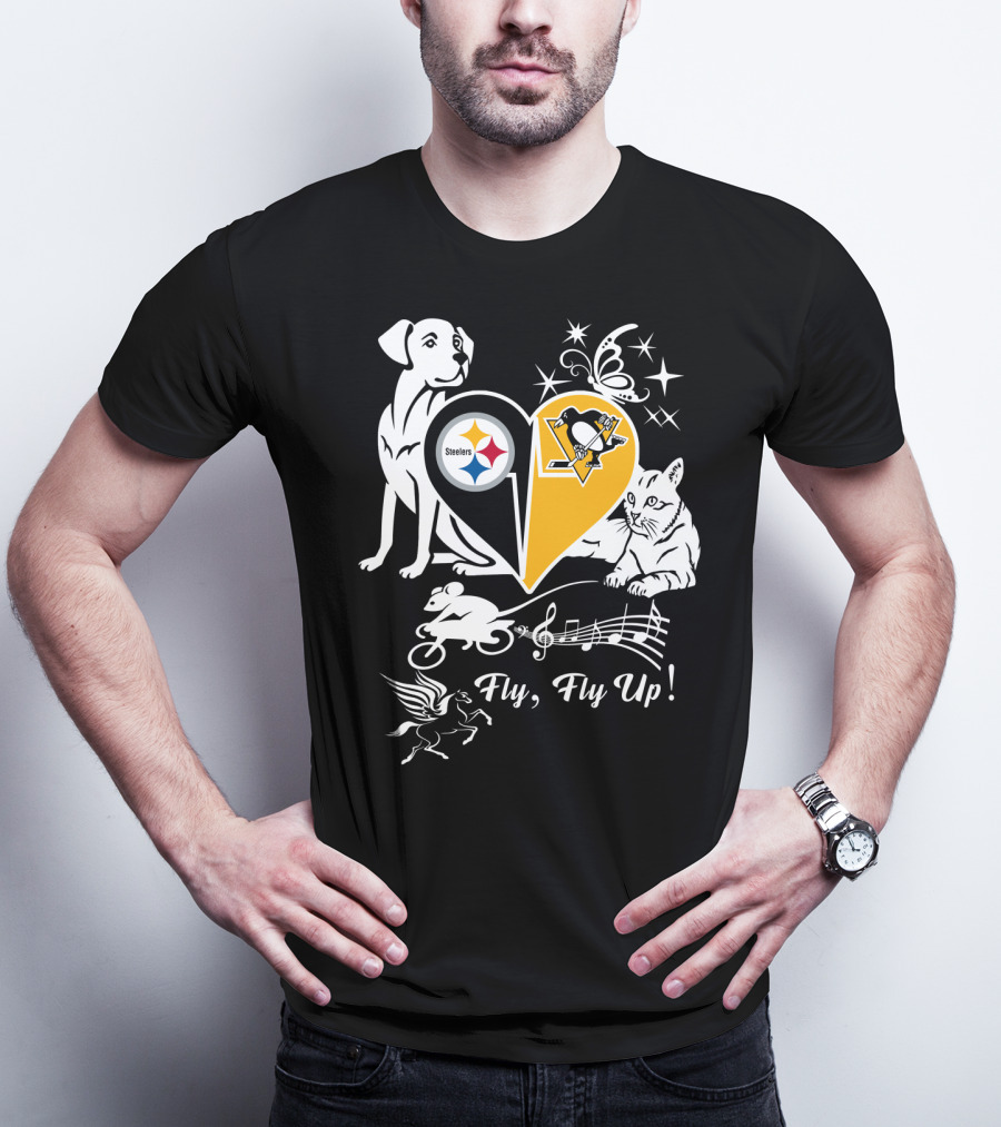Steelers Penguins Fly Fly Up Music Butterfly Dog Cat Mouse Pegasus T-Shirt