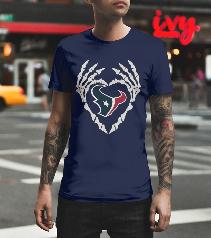 Texans Skeleton Hands Heart T-Shirt