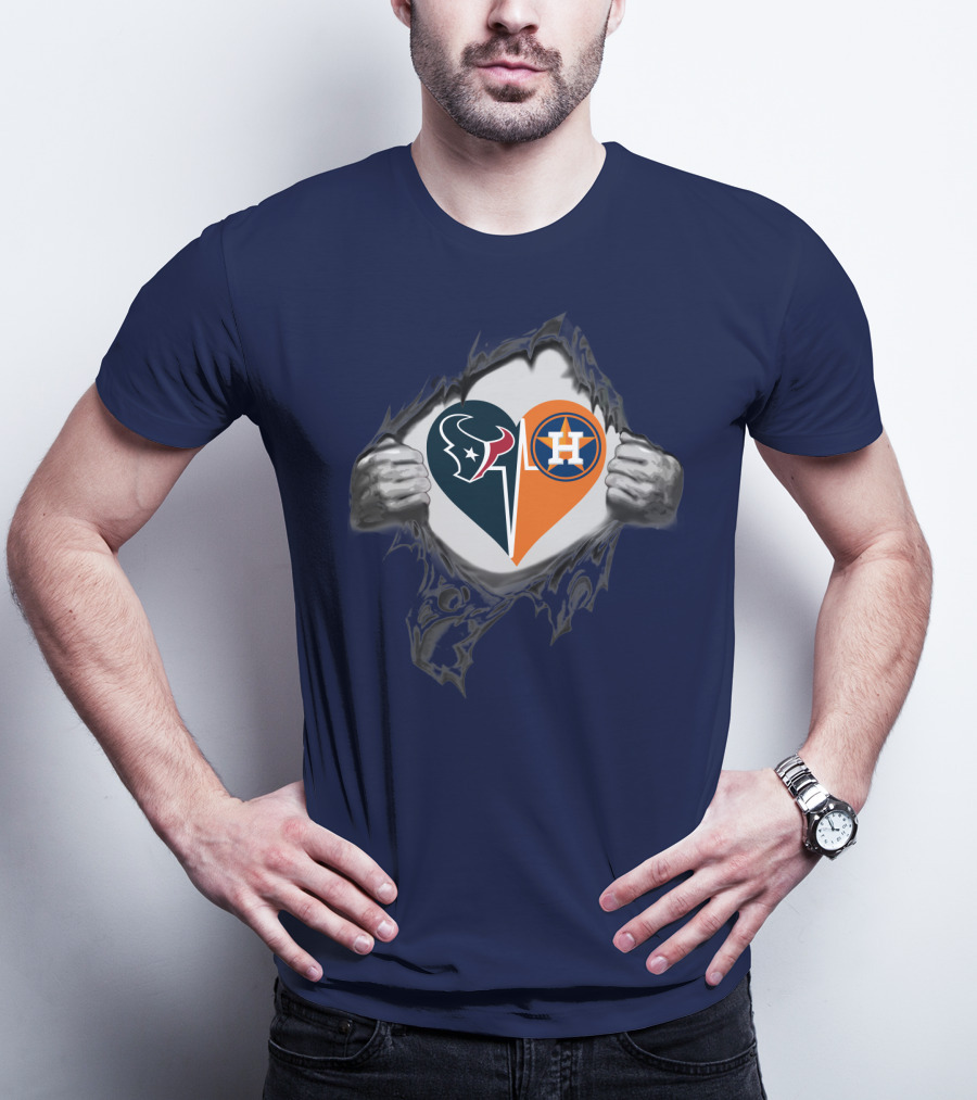 Texans Astros Heart Logo Fusion T-Shirt