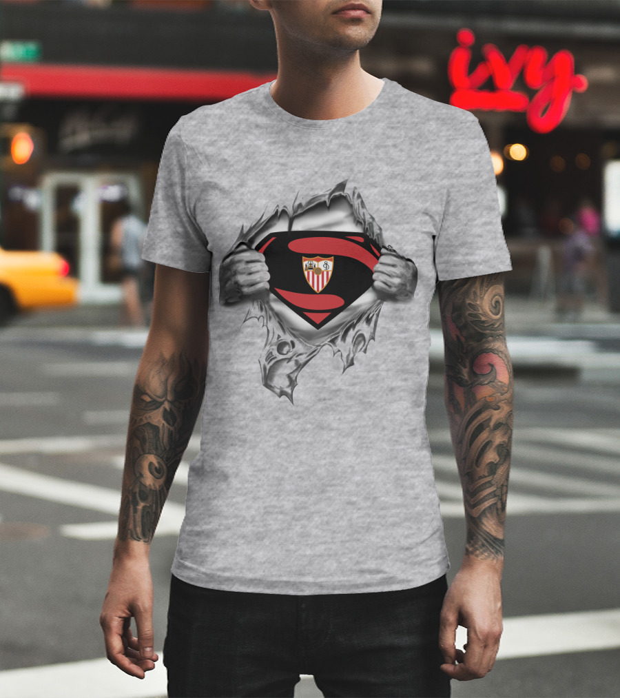 Sevilla Fc Crest Inside Superman Shield Tear-Through T-Shirt