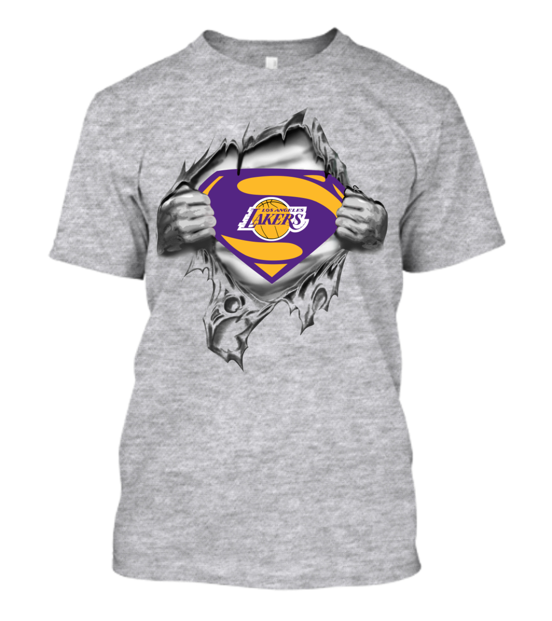Superman Los Angeles Lakers Basketball Logo Inside Ripped T-Shirt
