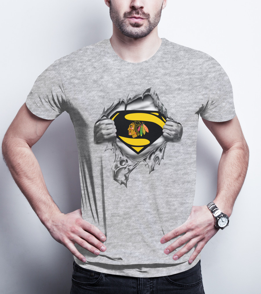 Superman Chicago Blackhawks Logo Fusion T-Shirt