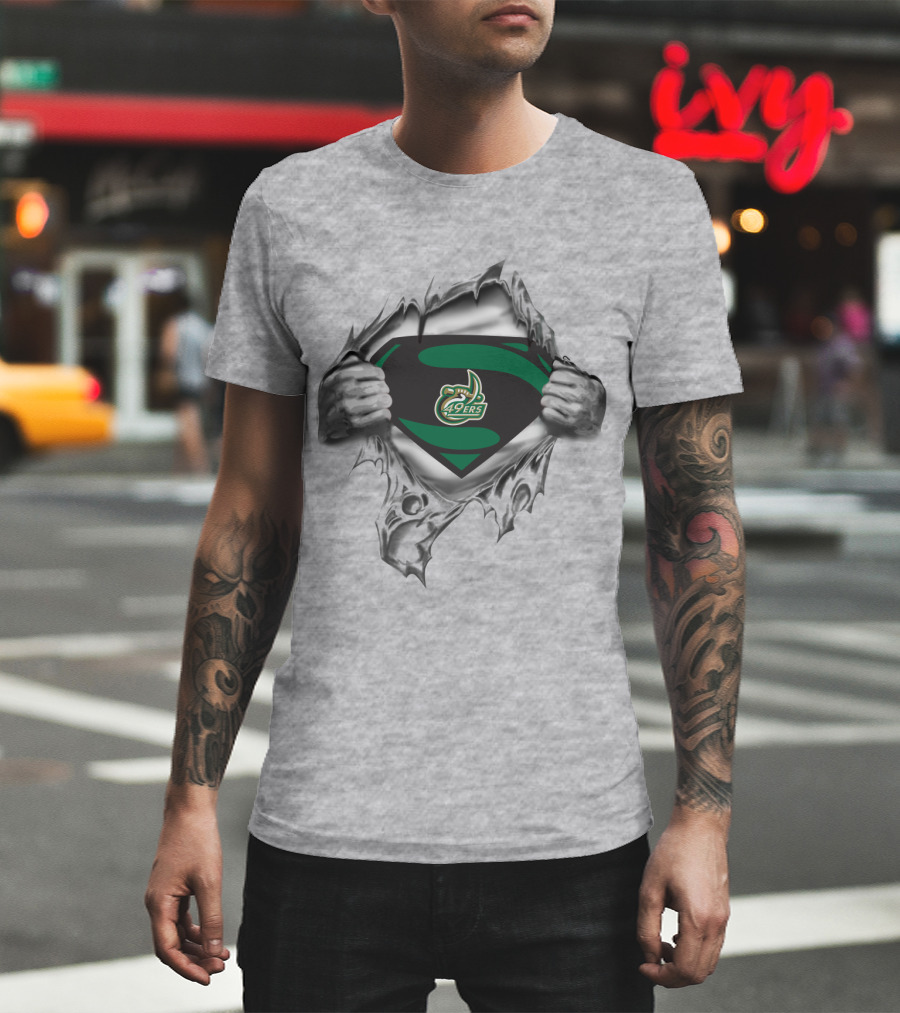 Charlotte 49ers Logo Superhero Chest Ripping T-Shirt