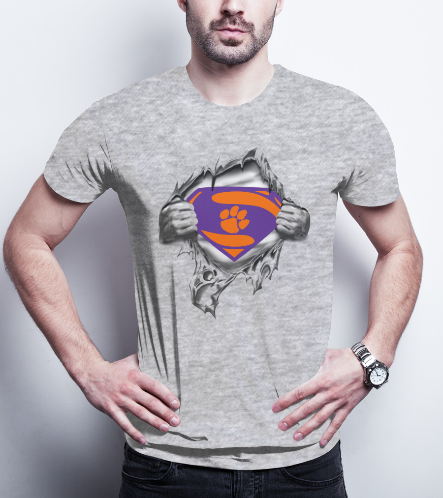Clemson Tigers Superman Logo With Paw Print T-Shirt