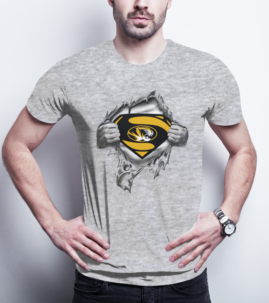 Superman Missouri Tigers Logo Rip T-Shirt