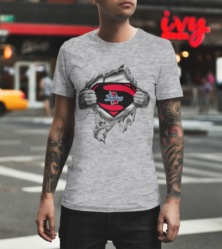Tulsa Golden Hurricane Superman Logo Rip Superman Style T-Shirt