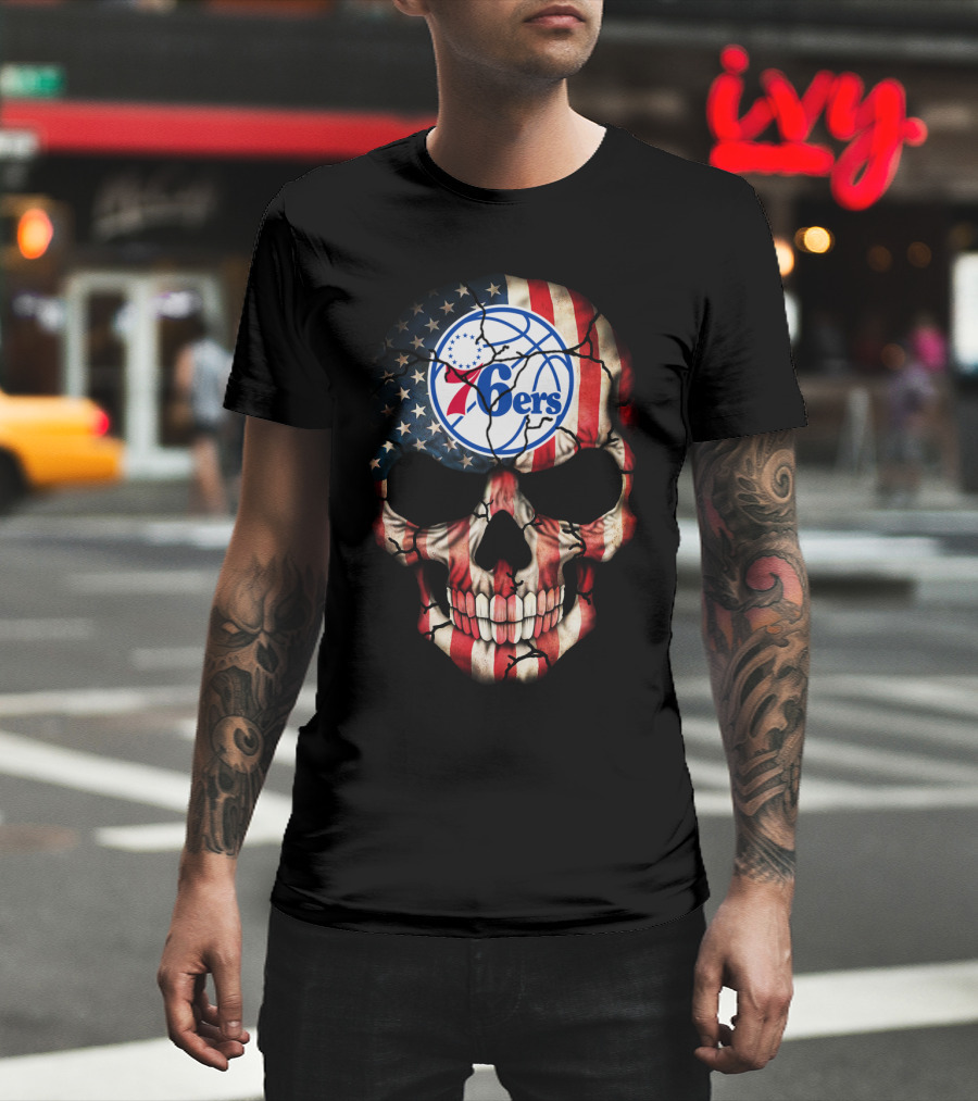 Philadelphia 76ers American Flag Skull T-Shirt