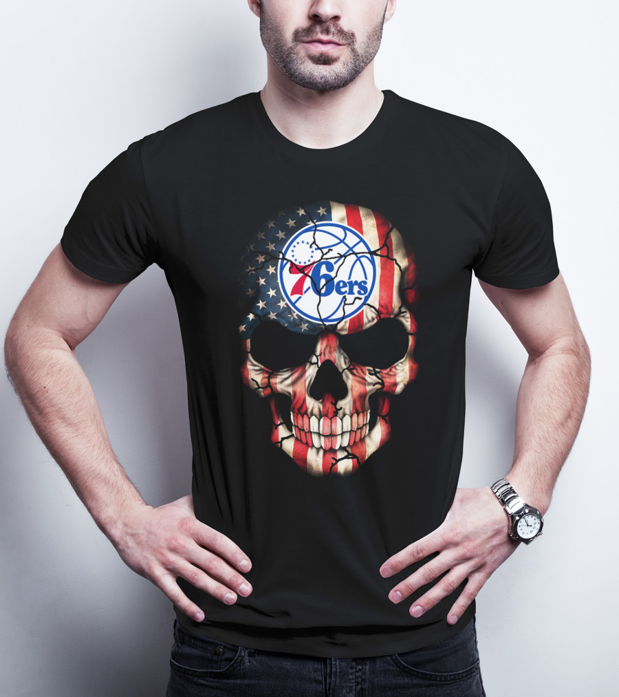 Philadelphia 76ers American Flag Skull T-Shirt