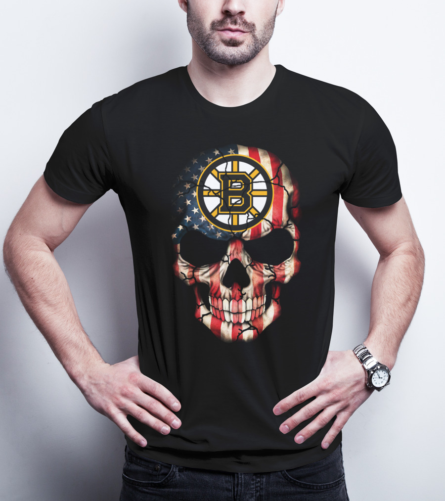 Boston Bruins American Flag Skull T-Shirt