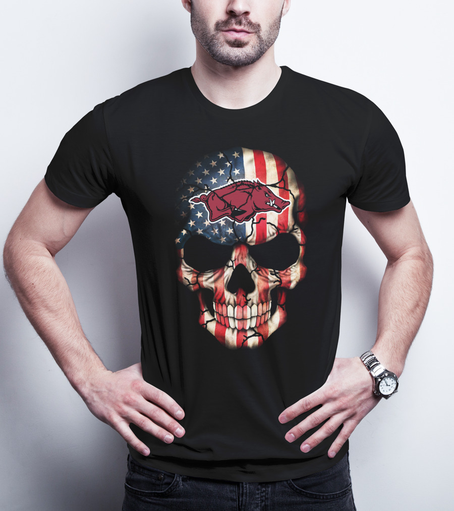Arkansas Razorbacks American Flag Skull T-Shirt