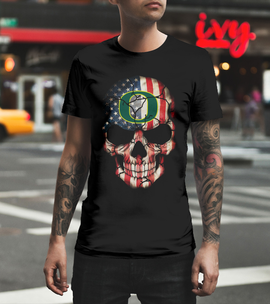 Oregon Ducks American Flag Skull T-Shirt