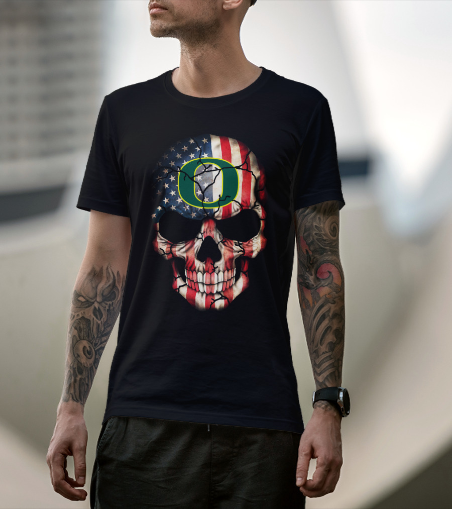 Oregon Ducks American Flag Skull T-Shirt