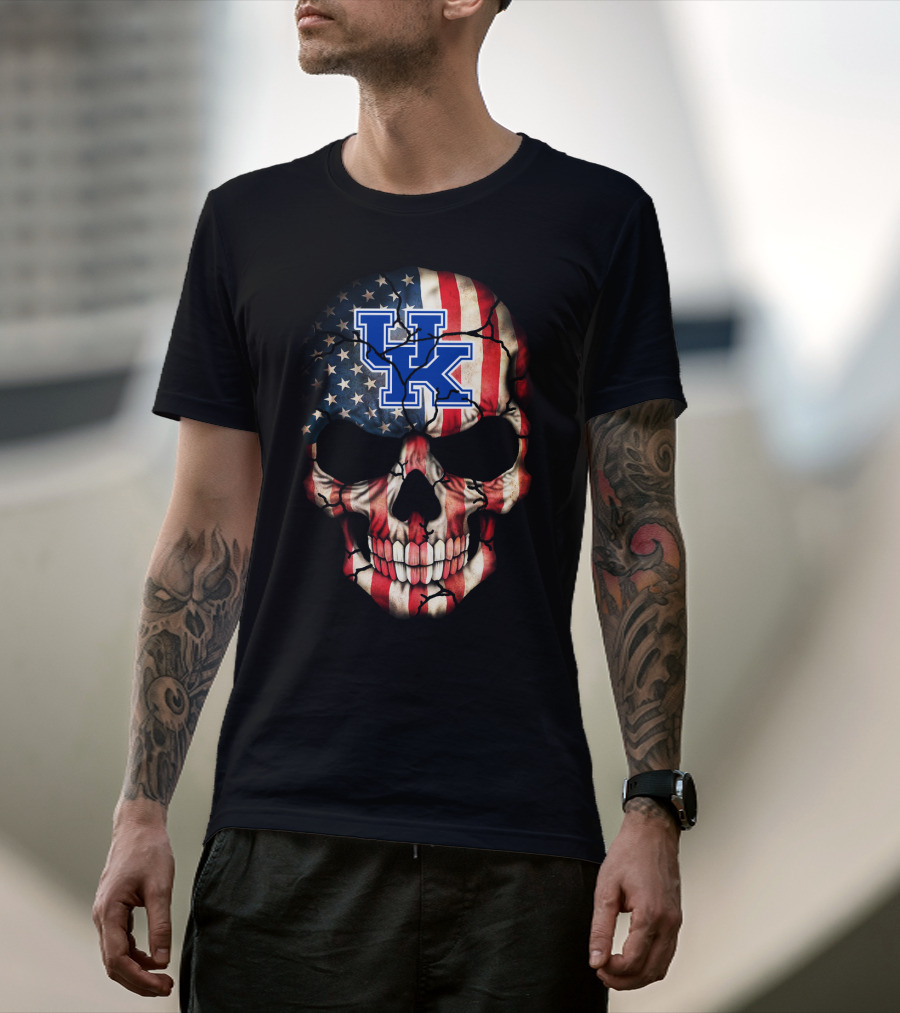 Kentucky Wildcats American Flag Skull T-Shirt