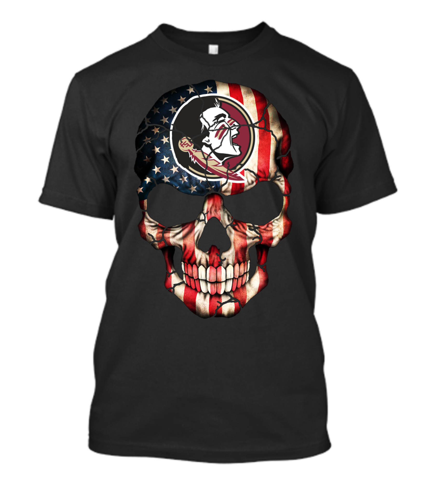 Florida State Seminoles Skull With American Flag Theme T-Shirt
