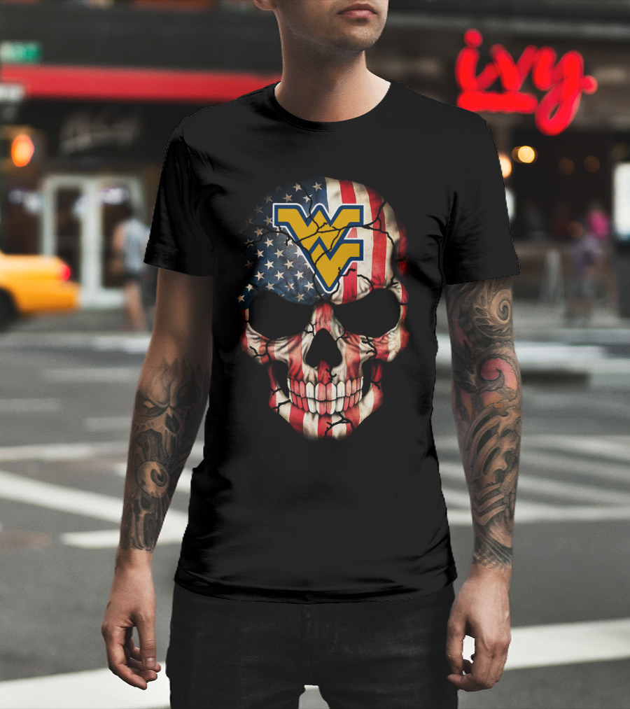 West Virginia Mountaineers American Flag Skull T-Shirt