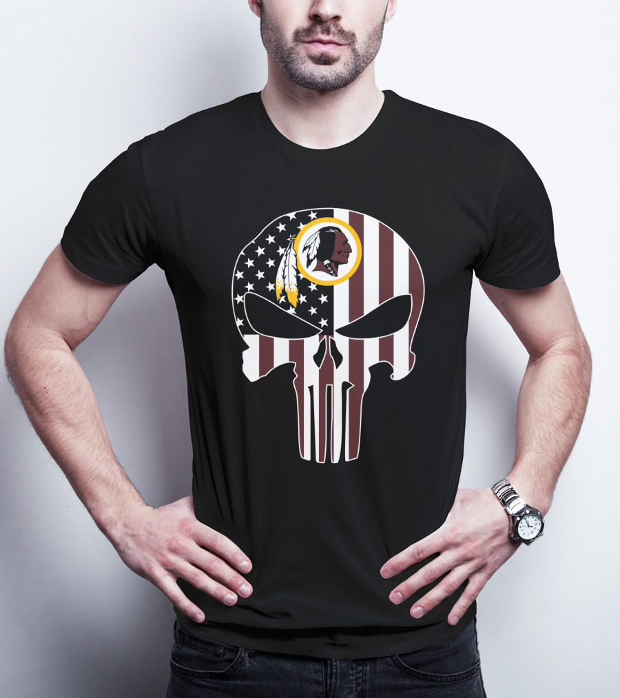 Redskins Logo Punisher Skull American Flag T-Shirt