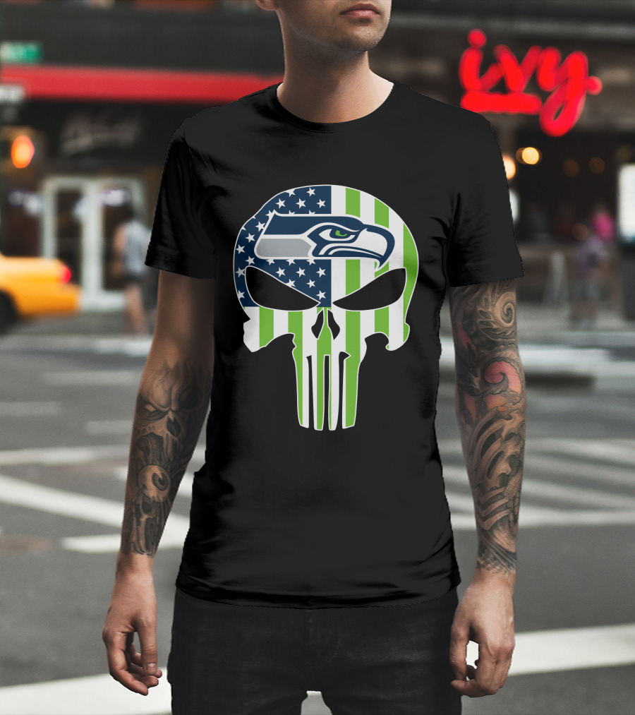 Seahawks Skull American Flag T-Shirt