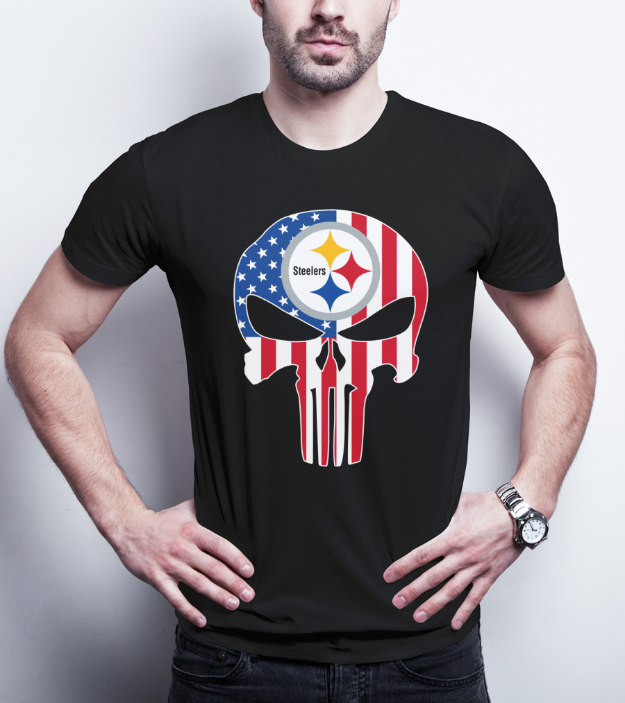 Steelers American Flag Skull T-Shirt