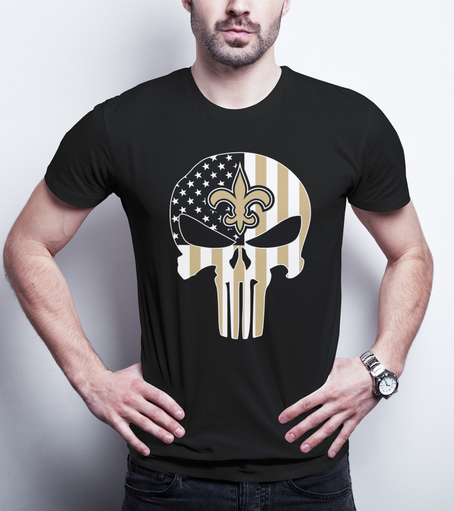 Saints Punisher Skull American Flag Fleur-De-Lis T-Shirt