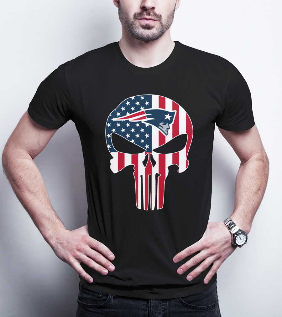 Patriots Skull American Flag Punisher Style T-Shirt
