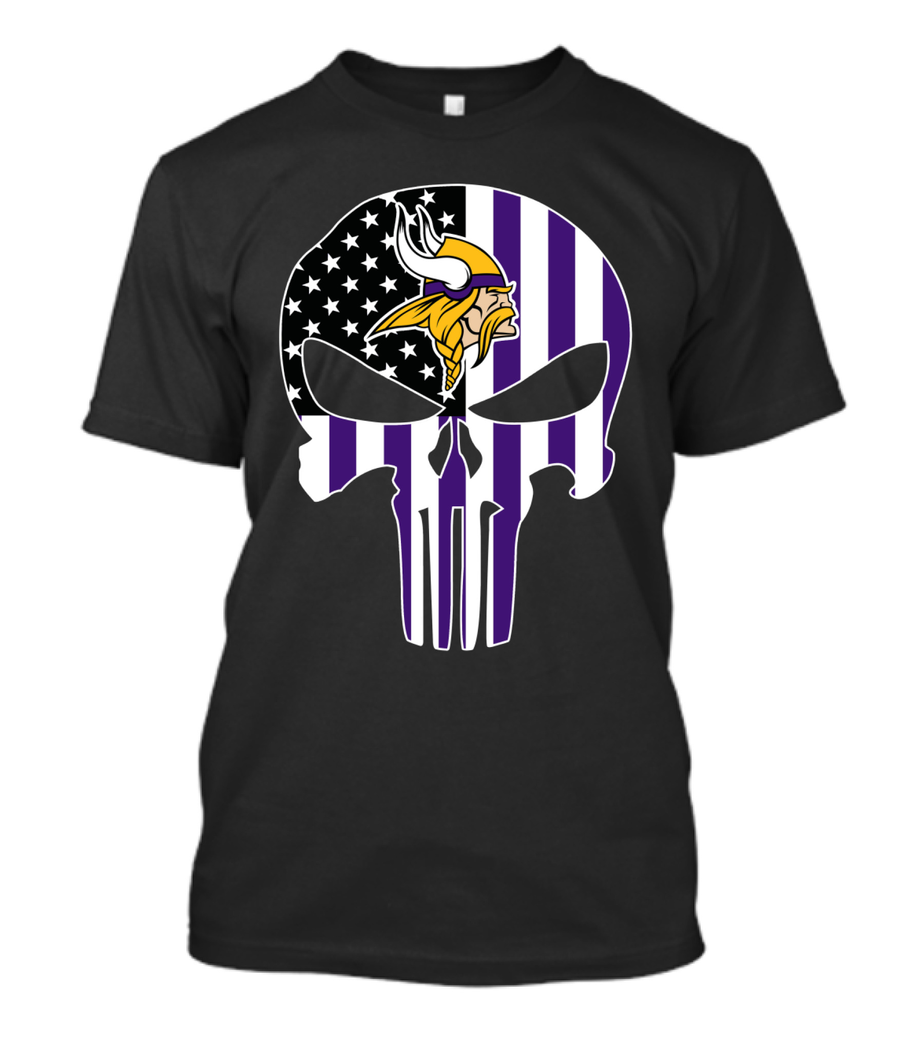Minnesota Vikings Punisher American Flag Skull T-Shirt