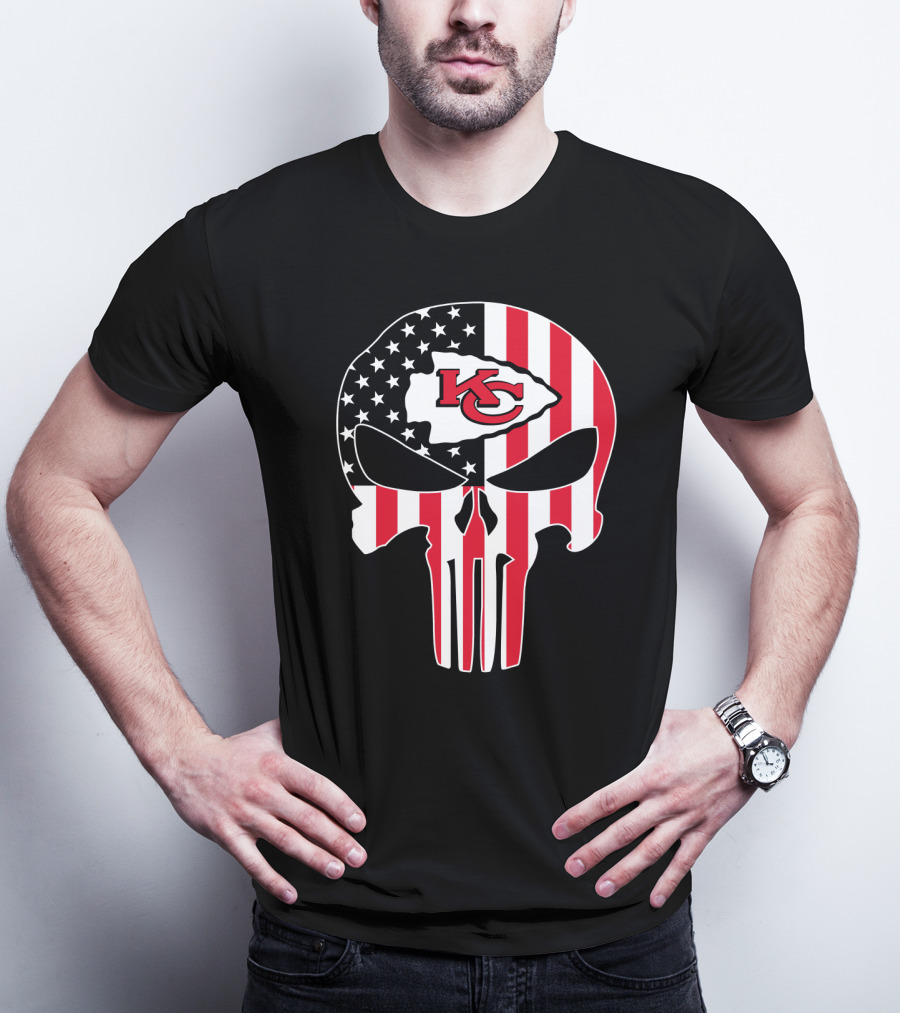 Kc Chiefs American Flag Skull T-Shirt