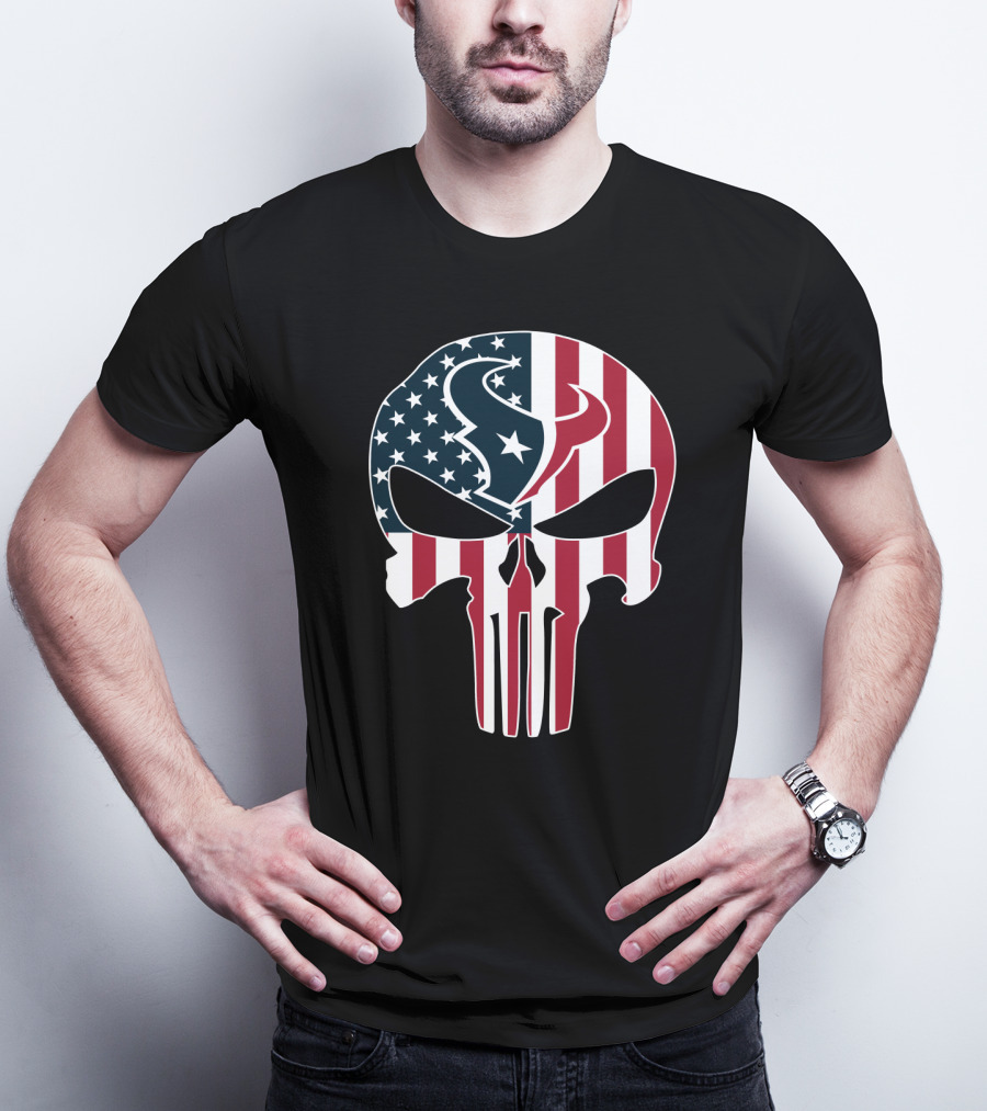 Houston Texans American Flag Skull T-Shirt